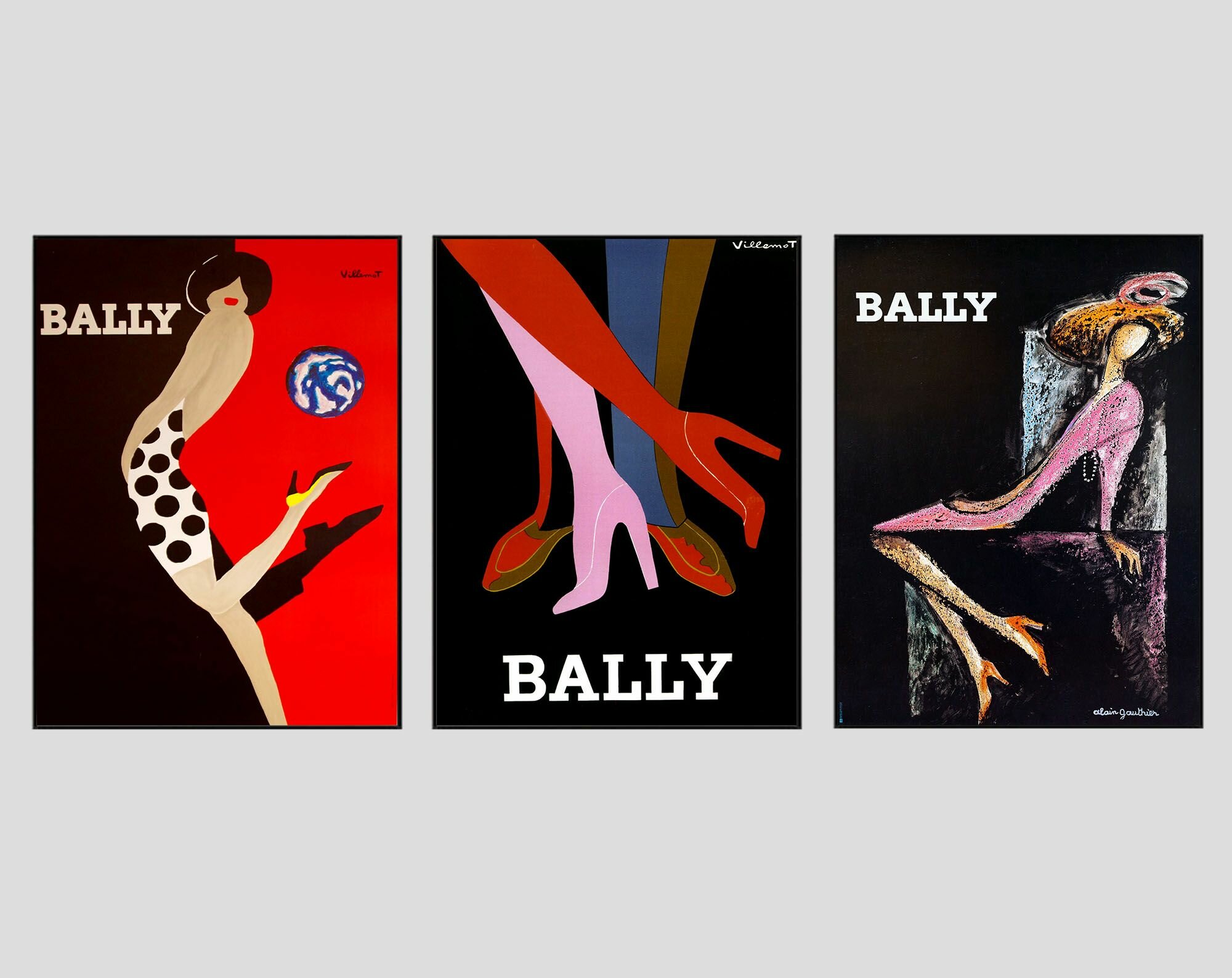 Набор интерьерных постеров - "Женский портрет" Bally 3 шт А4 без рамы. 3 винтажных плаката в стиле арт-деко ретро реклама моды Вог и Харпер Базар