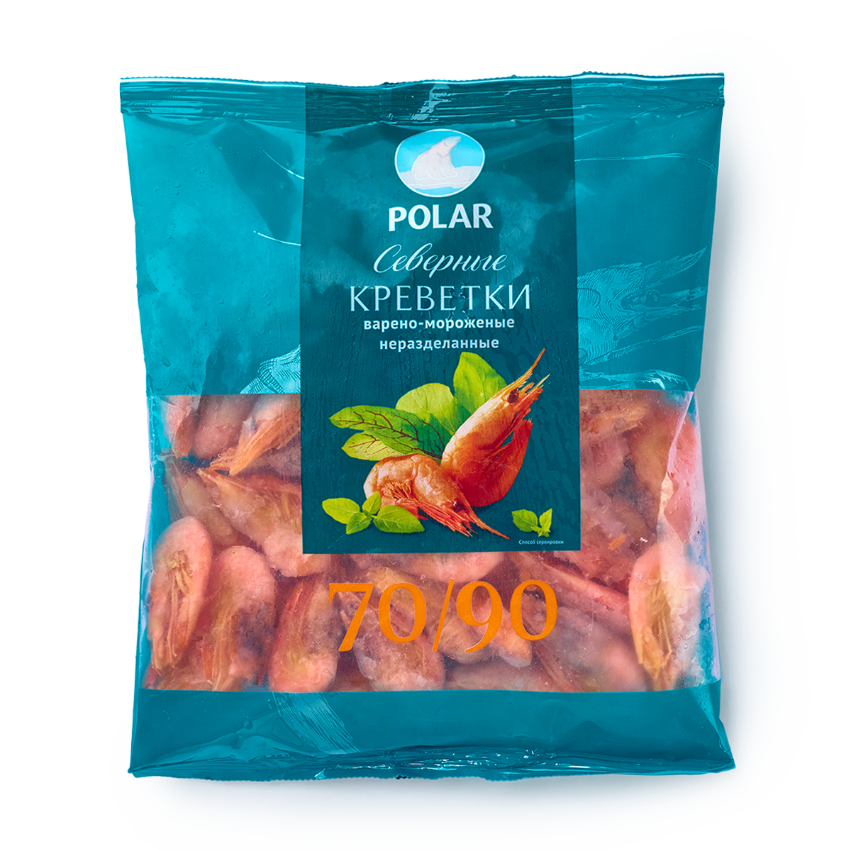 Креветки северные 70/90 Polar неразделанные варёно-мороженые