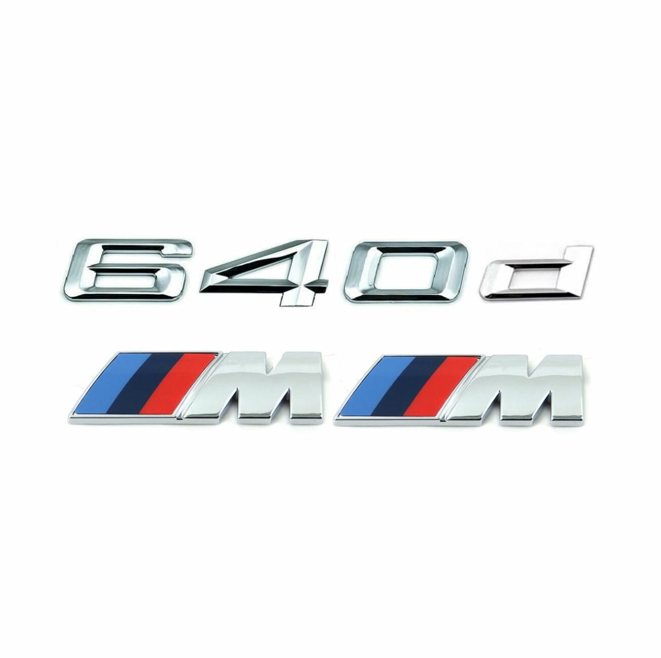 Комплект: шильдик на багажник длям BMW 640d + 2 эмблемы на крыло M-performance хром