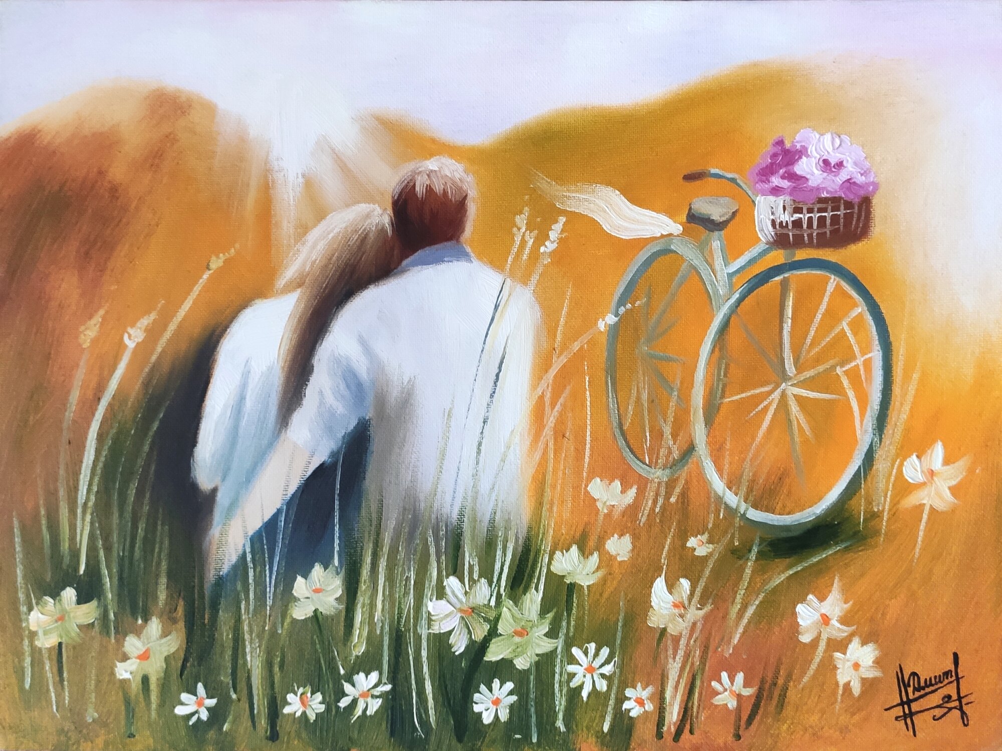 Картина маслом "Двое", 30*40 см, Ручная работа, без рамы