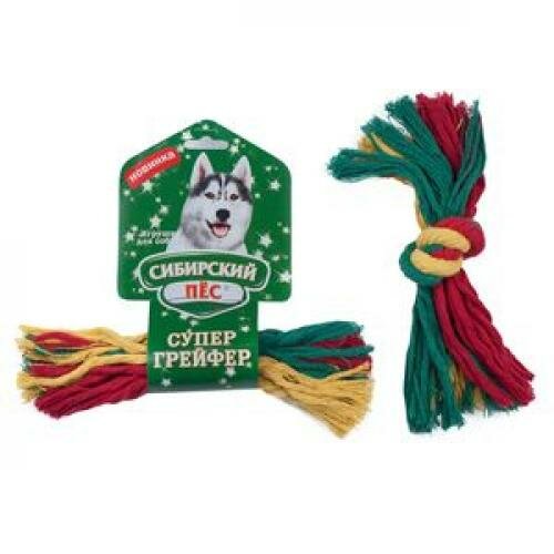 Сибирский ПЕС Игрушка для Собаки Грейфер цветная верёвка 1 узел D 22/200 мм