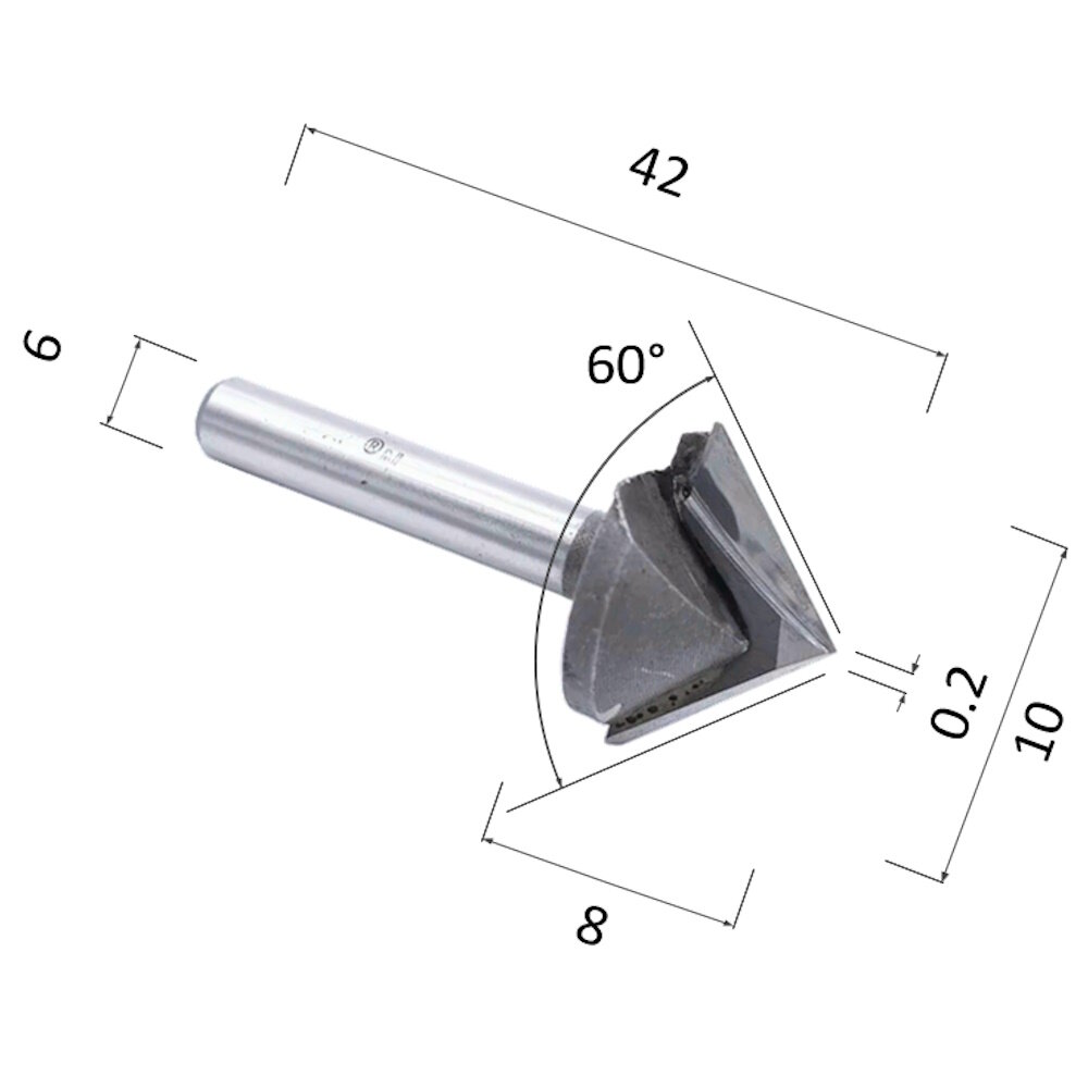 Фреза DJTOL N2V61060 V-образная конусная (по дереву, композиту (АКП), пластику)
