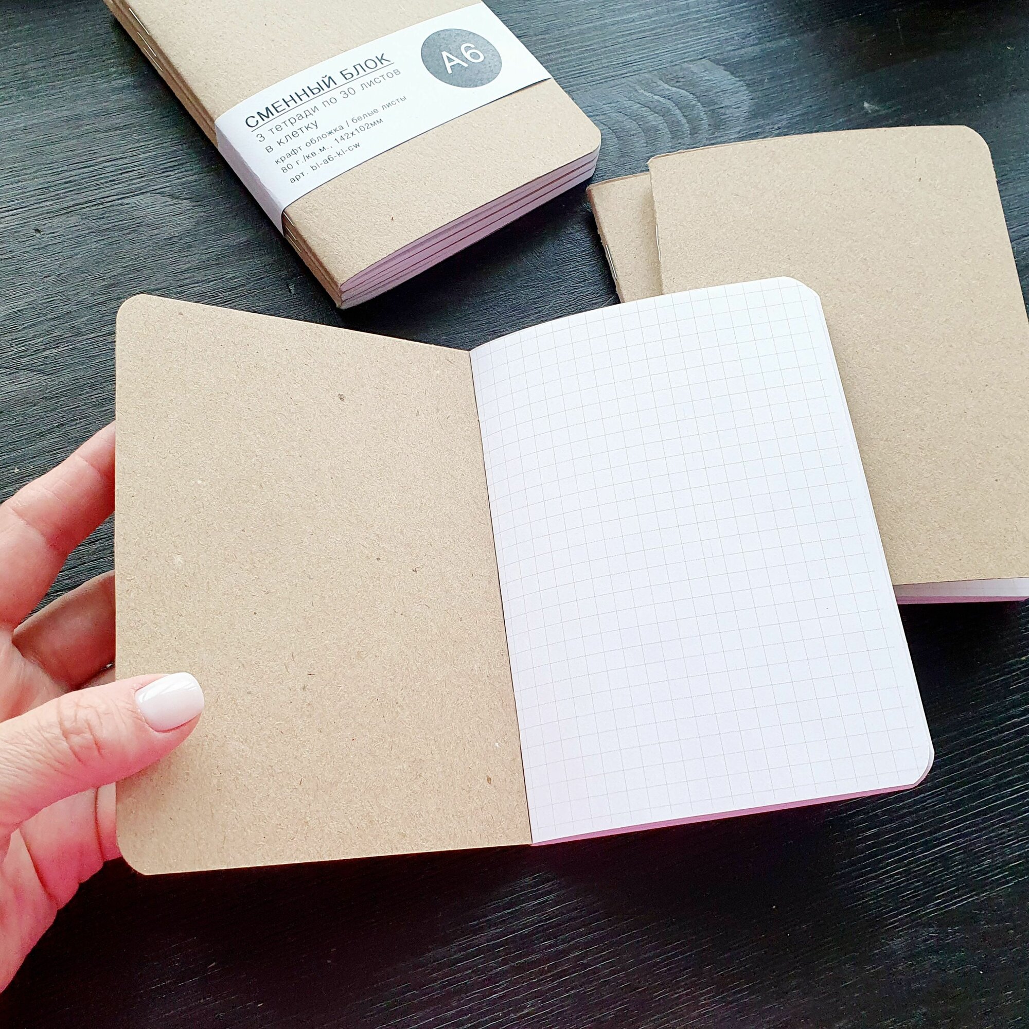 Блокноты формата А6 (10х14см) в клетку / сменные блоки / запасные тетради 3 штуки по 30 листов