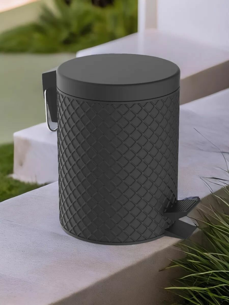 Мусорное ведро для дома и офиса черное матовое 5 литров с микролифтом