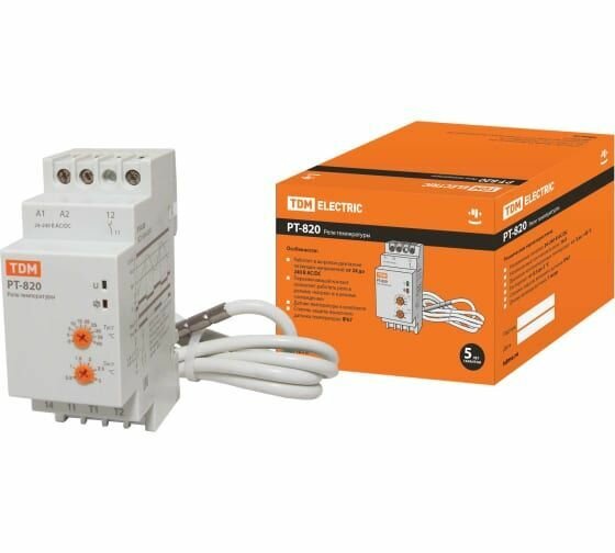 Реле температуры РТ-820 (-5+40С, 24-240В АС/DC, с датч. IP67) TDM