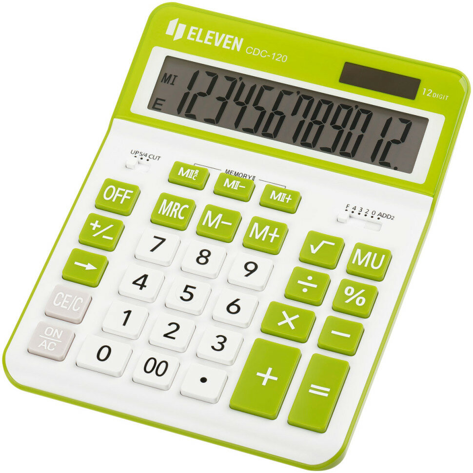 Калькулятор настольный Eleven CDC-120-WH/GN, 12 разрядов, двойное питание, 155*206*38мм, белый/салатовый, 365652