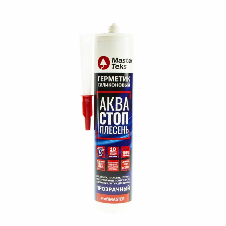 Силиконовый герметик аквастопплесень MasterTeks PM 280 мл прозрачный