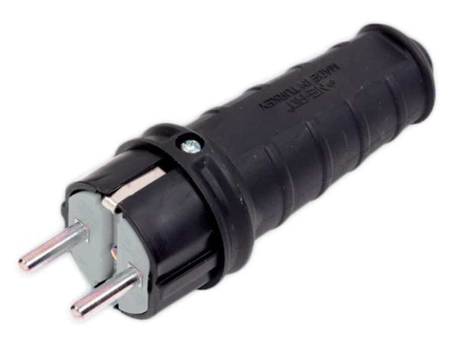 Вилка силовая кабельная NE-AD евро прямая с заземляющими контактами из каучука, черная, 16А 250В / электрика