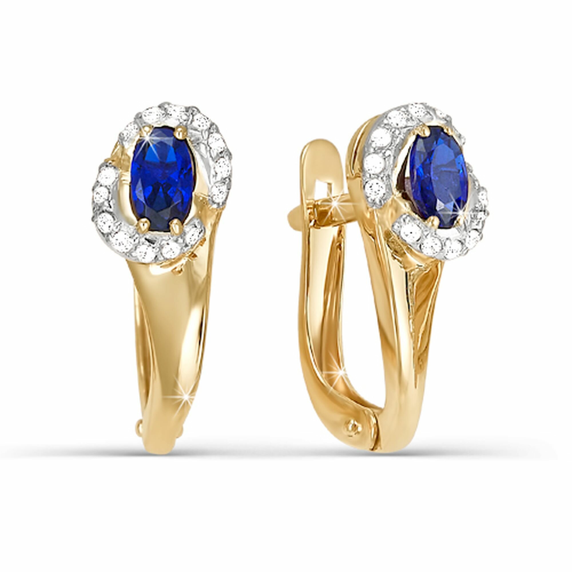 Серьги, красное золото, 585 проба, бриллиант, сапфир
