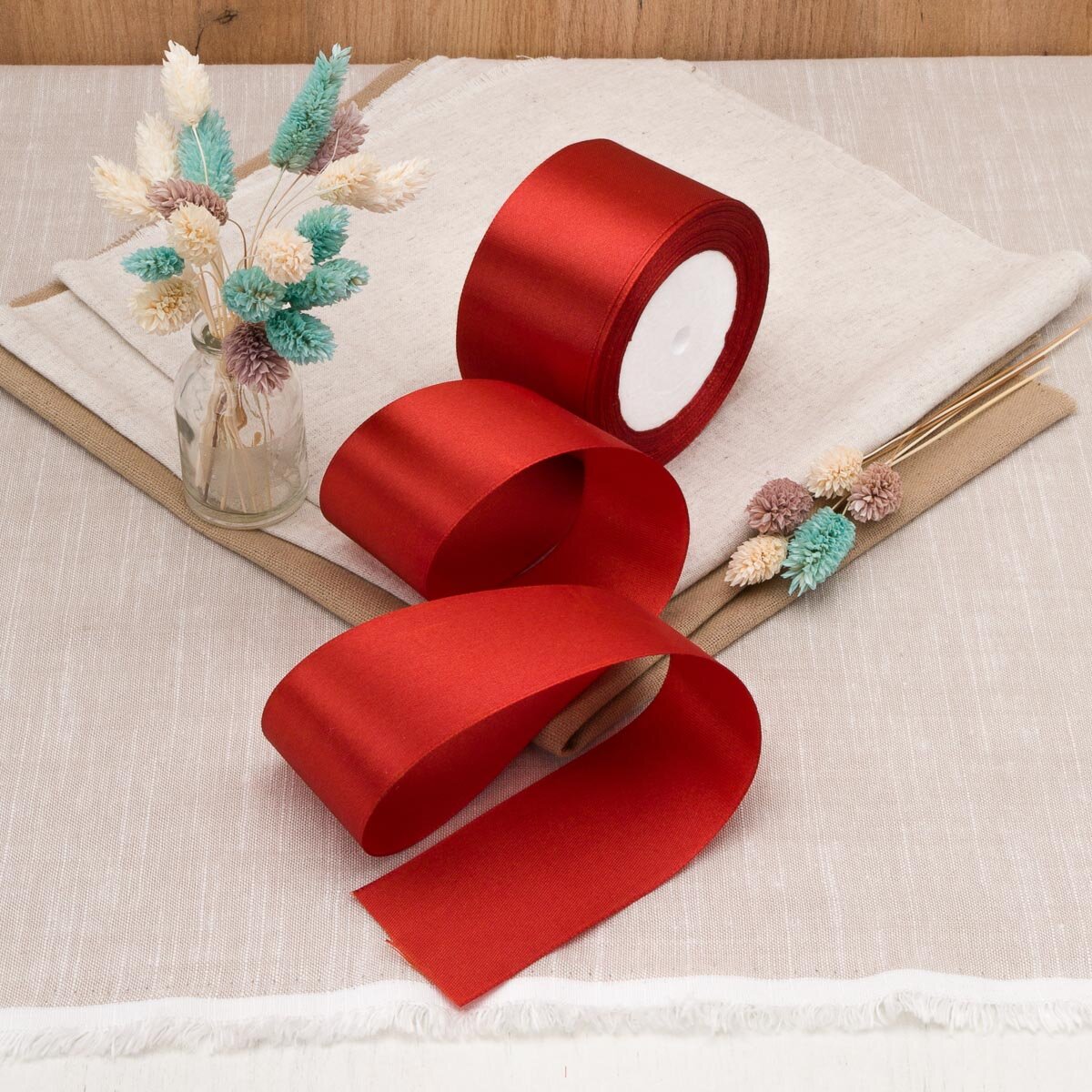 Лента атласная широкая для шитья и творчества, 5см*22,86м (139 темно-оранжевый), Айрис