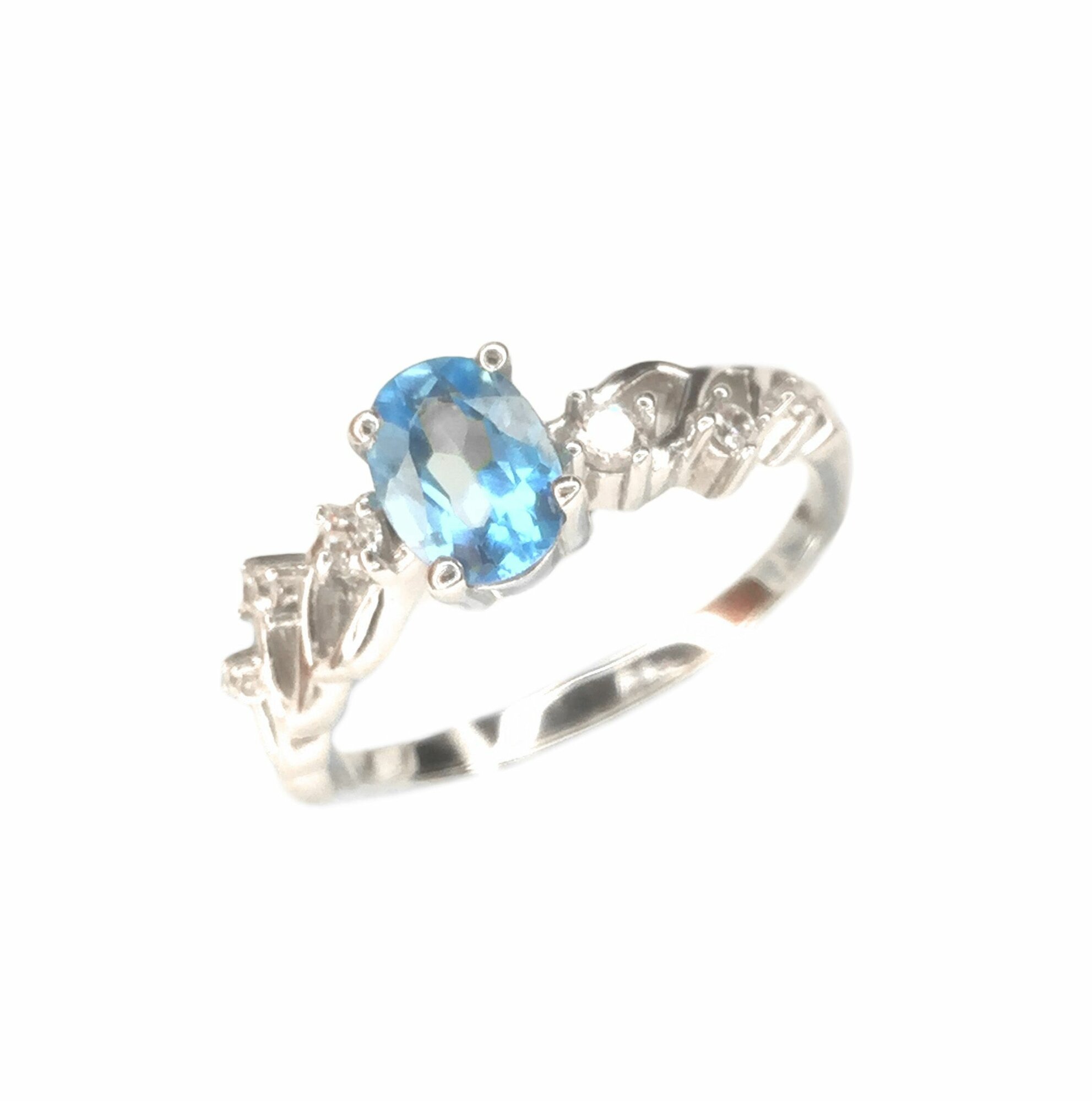 Кольцо тонкое, серебро, 925 проба, родирование, фианит, топаз