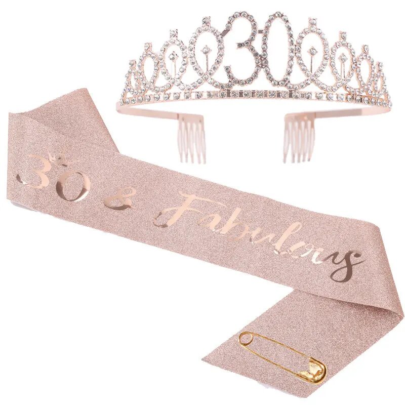 Розовая золотая корона с кристаллами crown set-30