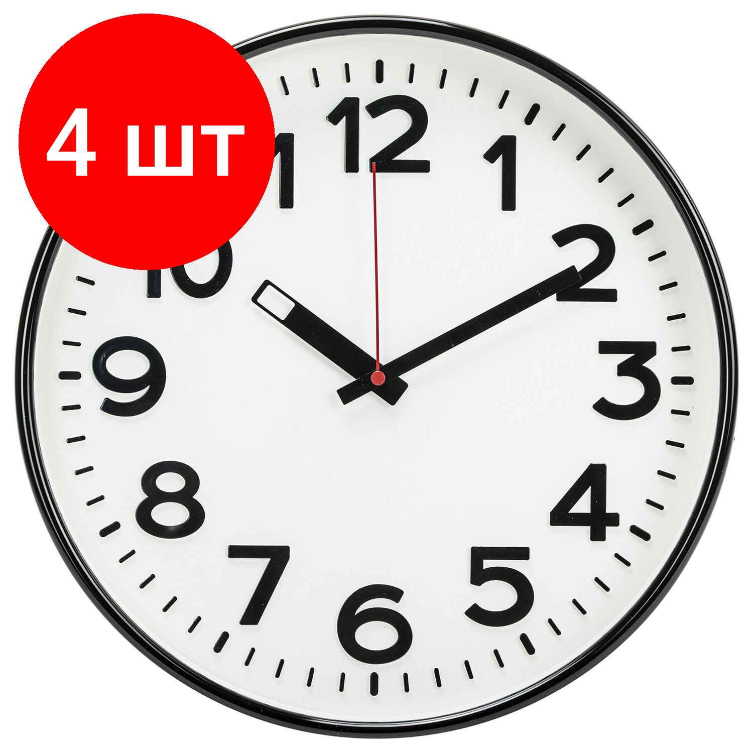 Комплект 4 шт, Часы настенные TROYKA 78770783, круг, белые, черная рамка, 30.5х30.5х5.5см