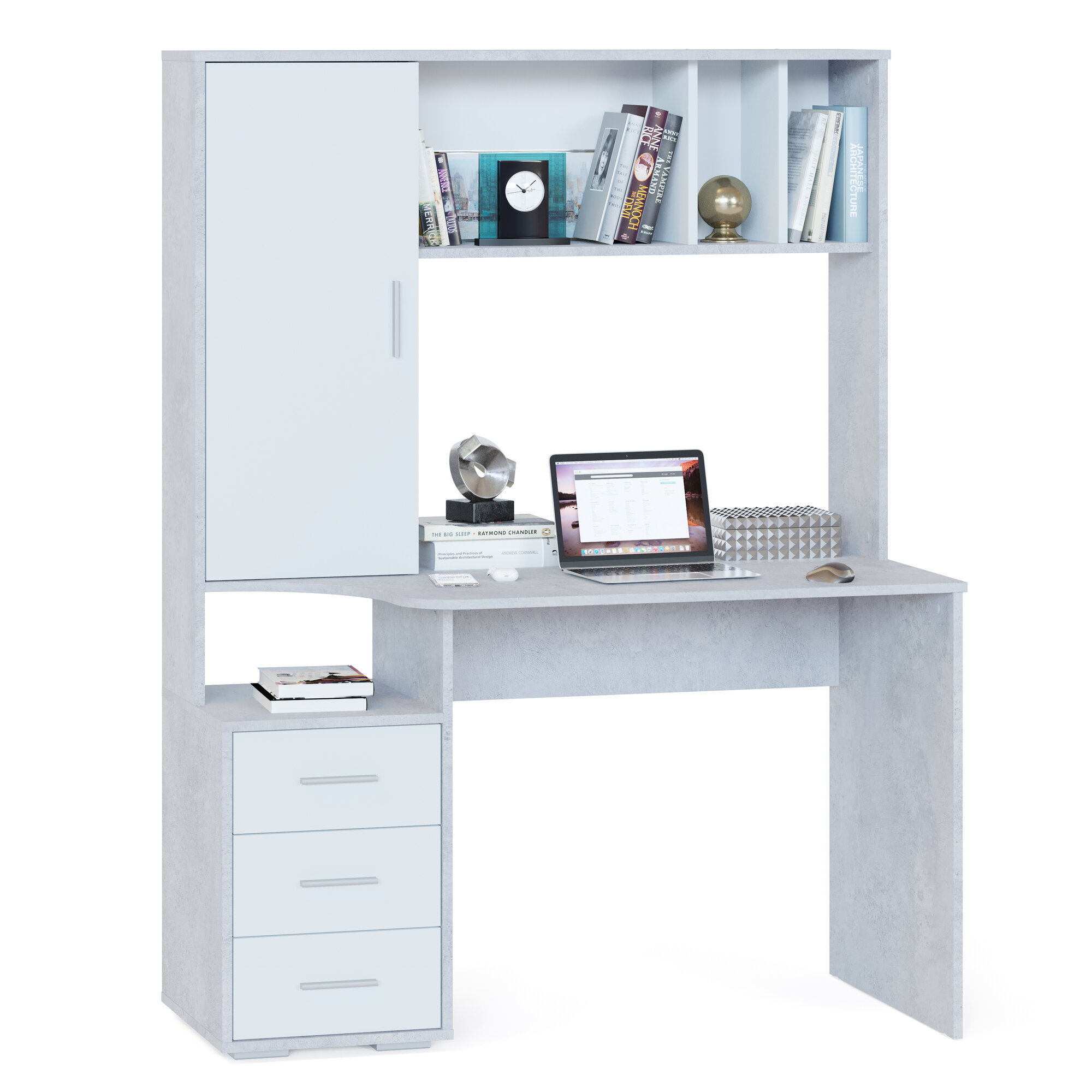 Стол компьютерный Сокол КСТ-16 Бетон/белый Размеры: Высота 1600мм Глубина 600мм Ширина 1200мм