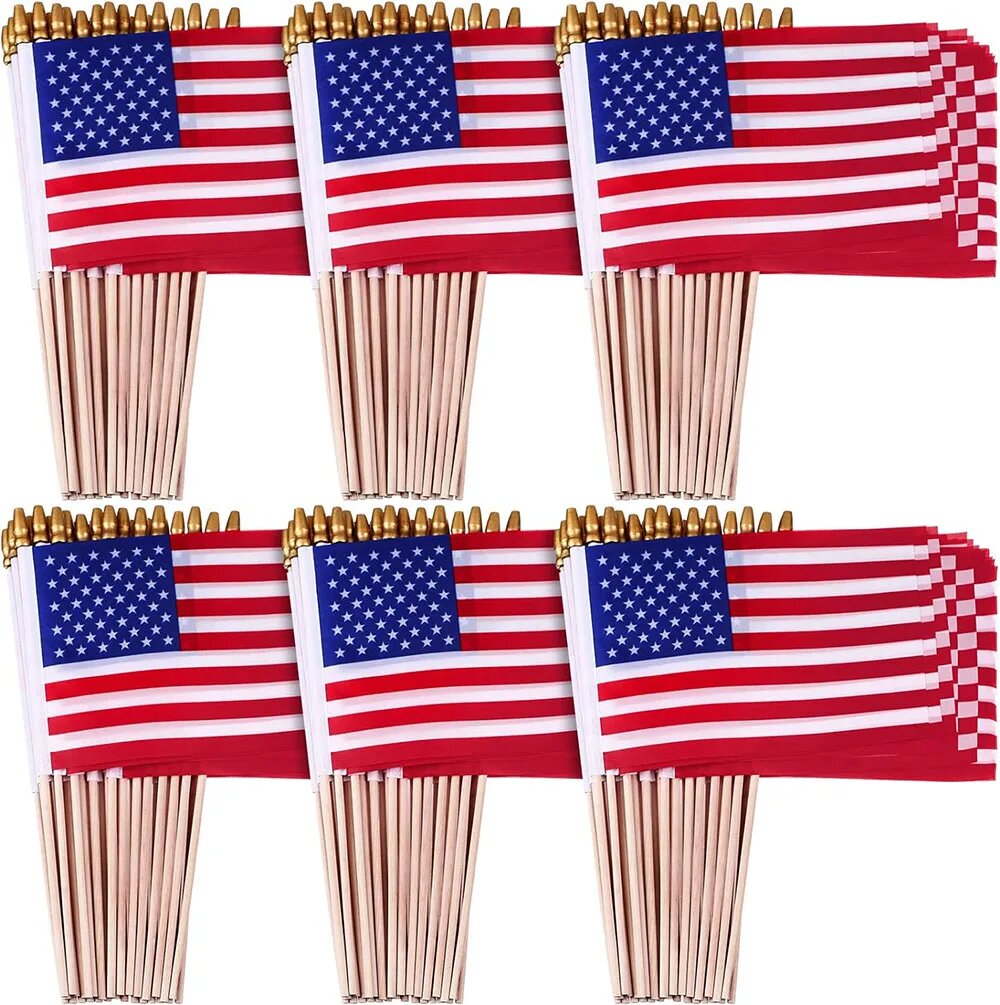Мини-флаги США, 200 шт, полиэстер на деревянной палочке