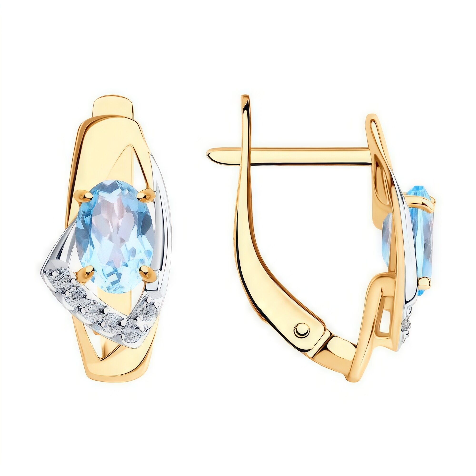 Серьги, красное золото, 585 проба, фианит, топаз