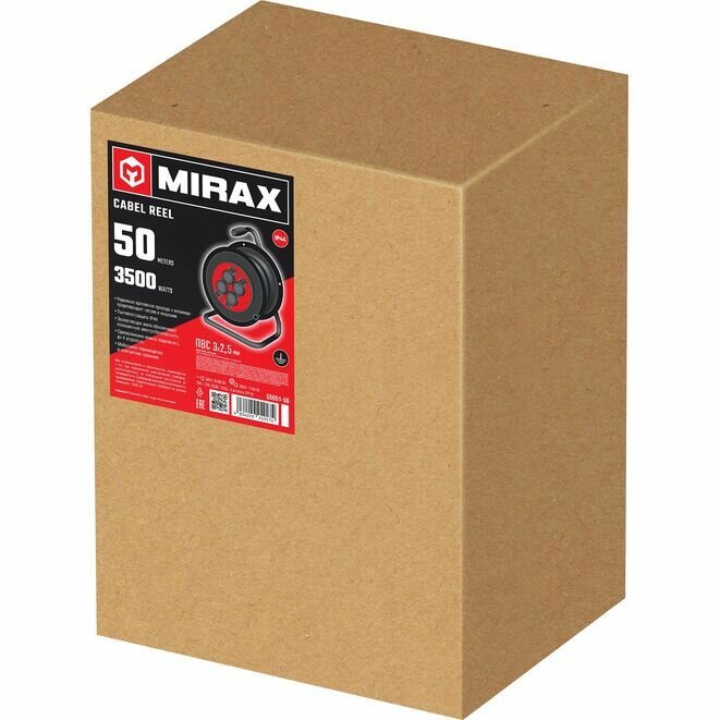 MIRAX ПВС, 3 х 2.5 мм2, 50 м, 3500 Вт, IP44, силовой удлинитель на катушке (55051-50)