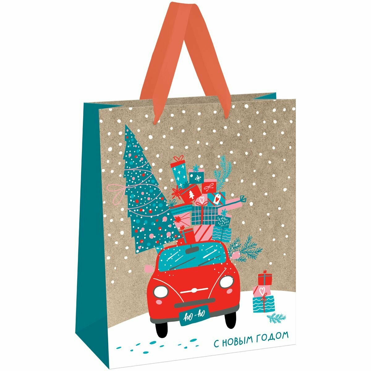 Пакет подарочный 26x32x12см MESHU "New year", фольга, блестки, выборочный лак, крафт (MS_61646)