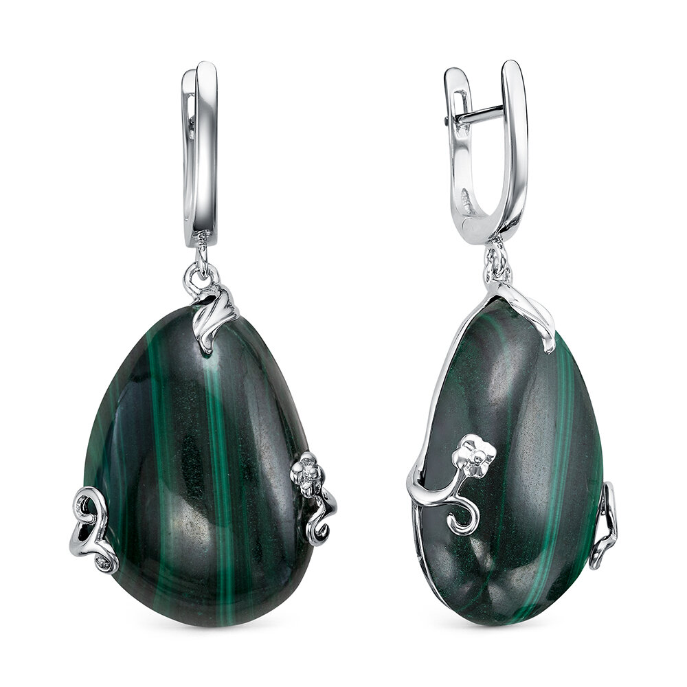 Серьги, серебро, 925 проба, малахит