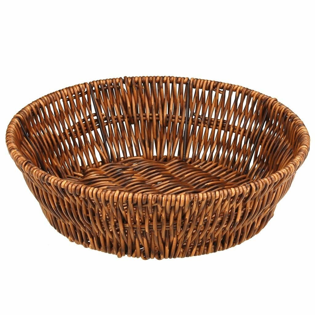 Корзина-сухарница КНР плетеная, диаметр 25 см, высота 7,5 см, полипропилен, коричневый, металлический каркас, форма круглая