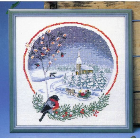 Набор для вышивания OEHLENSCHLAGER "Снегири", канва, мулине