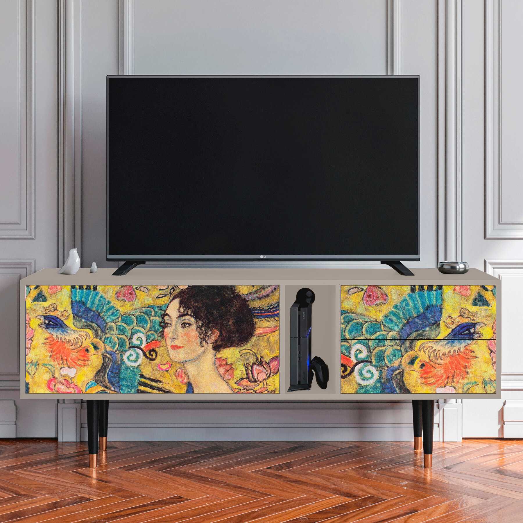 ТВ-Тумба - STORYZ - T1 Lady with Fan by Gustav Klimt, Размер - 170 x 69 x 48 см, Цвет корпуса - , Сатин
