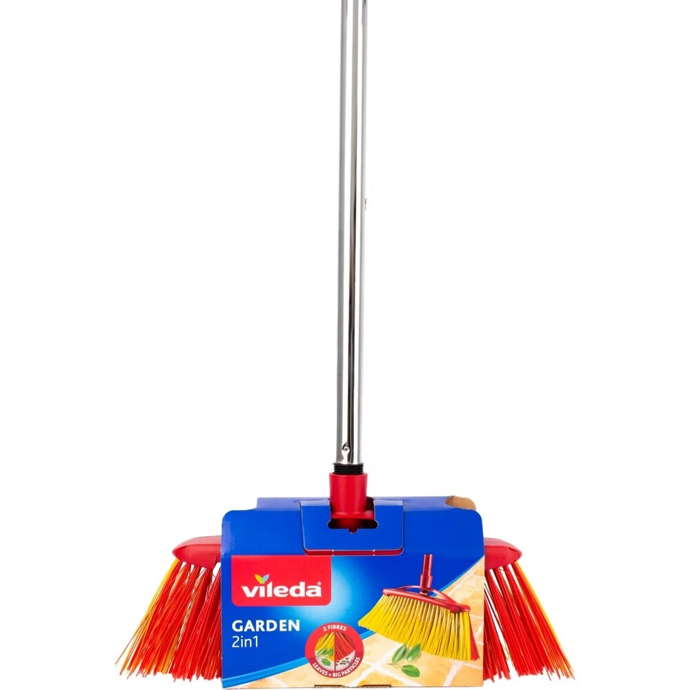 Щетка для улицы Vileda 2в1 гарден с хромированной ручкой 130см 169337-1 прочной конструкции