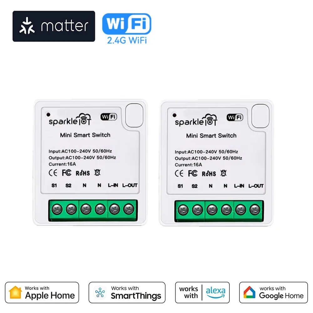 SparkleIoT Мини Smart Switch Matter 16A 2PC