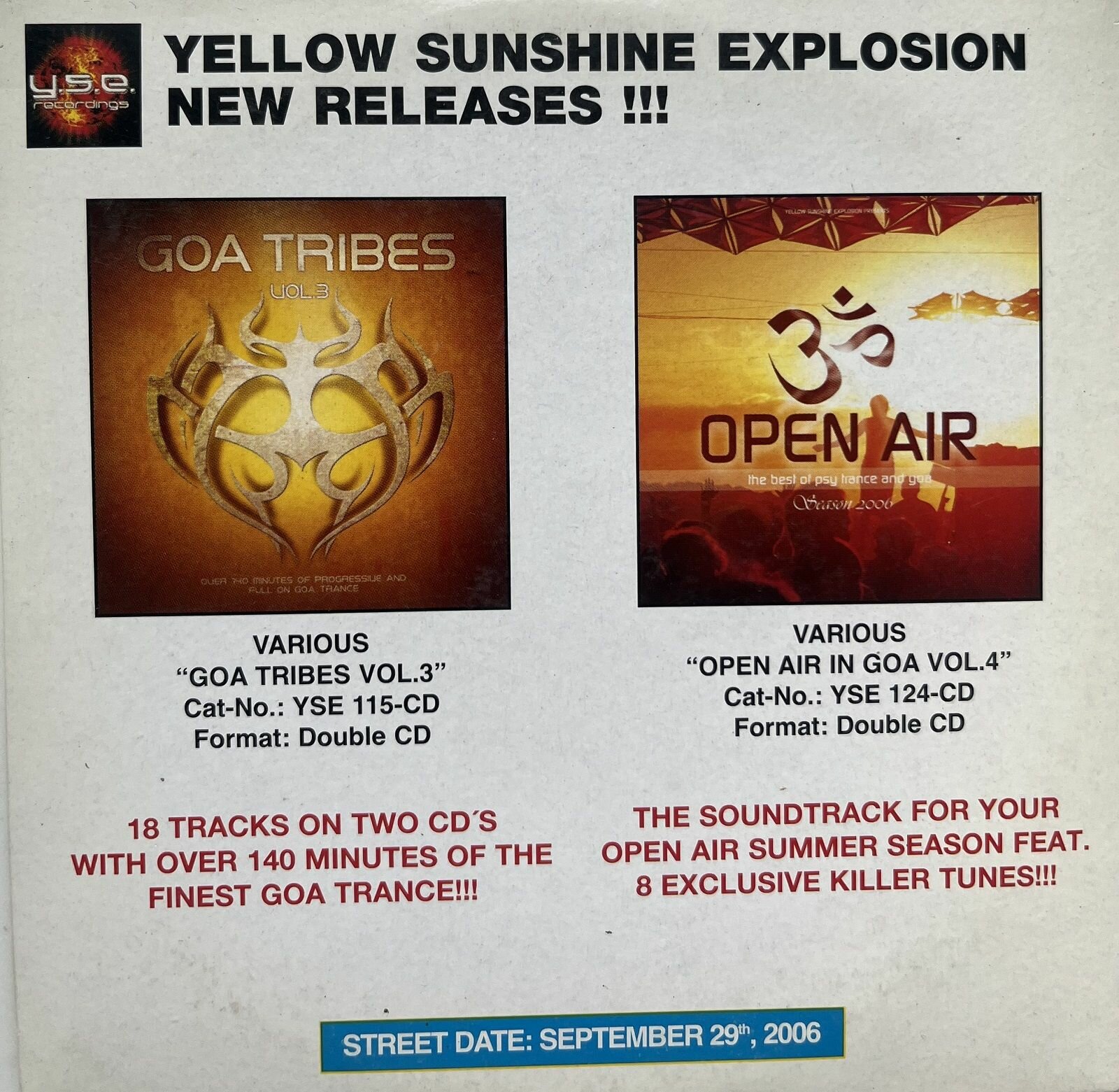 Goa Tribes Vol.3 / Open Air in Goa Vol.4 (Promo, UK, Yellow Sunshine Explosion, MillYSE 115-2-P, 2006) CD