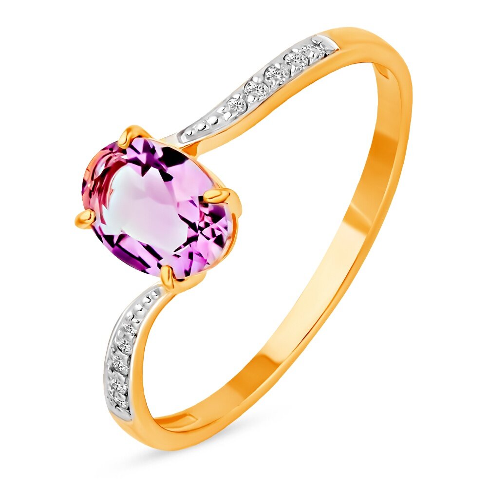 Кольцо, красное золото, 375 проба, золочение, аметист, фианит