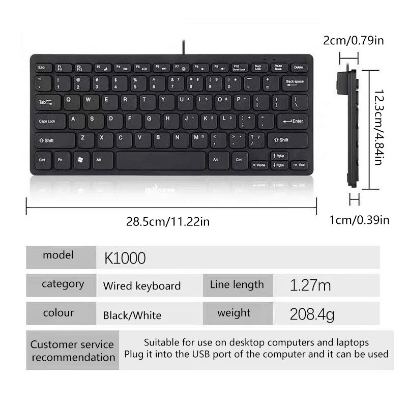 Мини портативная проводная клавиатура USB