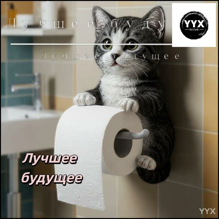 Держатель для туалетной бумаги "Котик", присоски, крепление, черный/белый