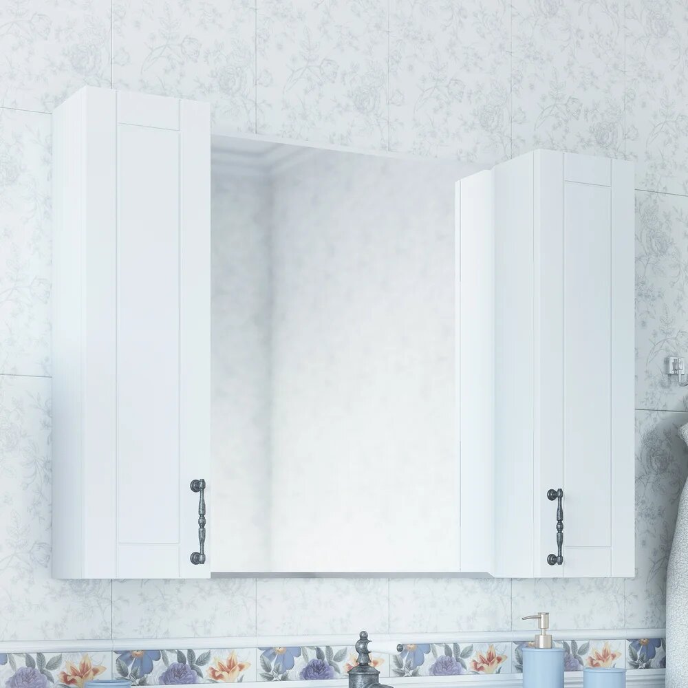 Зеркало Sanflor Глория 100 с полкой, со шкафчиком, 100 см, белое, в классическом стиле, зеркало настенное в ванную