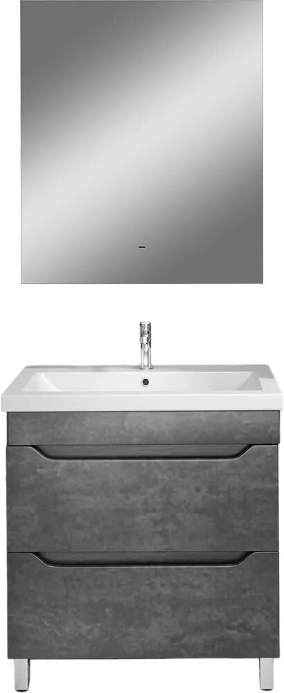 Мебель для ванной комнаты Emmy Стоун 60 напольная, серый бетон, зеркало DIWO Элиста