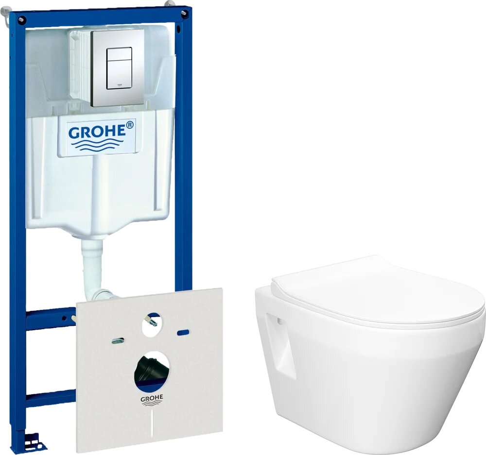Комплект Унитаз подвесной Керамин Бари Slim МЛ CDB00022778 с микролифтом / Система инсталляции для унитазов Grohe Rapid SL 38772001, 3 в 1 с кнопкой
