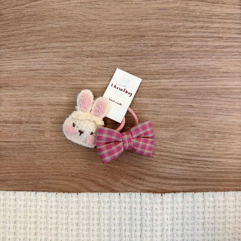Корейские вязаные резинки для волос, 1 пара, дизайн кролика Pink bunny bow tie