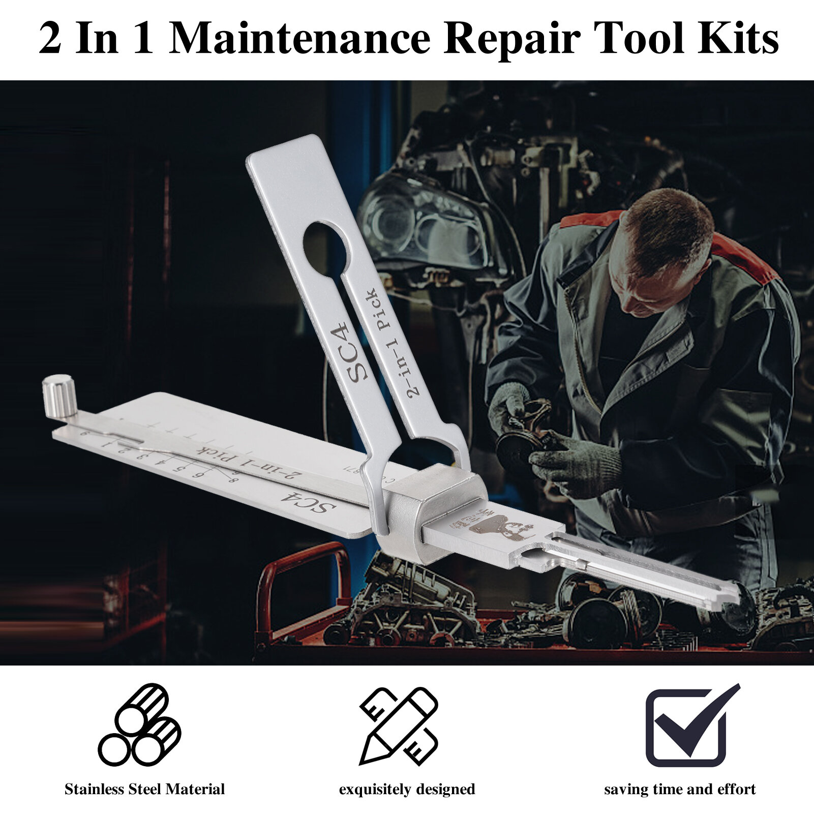 SC4 Lock Key Hook and Pick Set Наборы для открывания и снятия замков с уплотнительным кольцом из нержавеющей стали 2 в 1 Наборы инструментов для ремонта и обслуживания автомобилей Инженерное дело