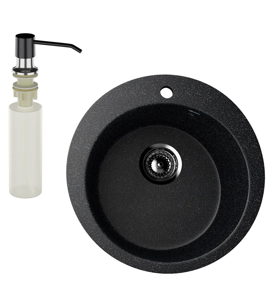 Мойка кухонная Ulgran U-405 308 49x49, мойка для кухни, матовая, черная, круглая, российская