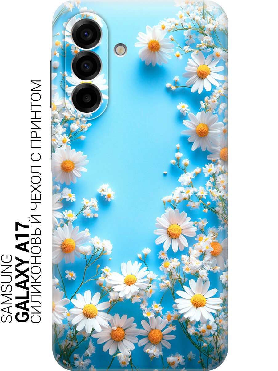 Силиконовый чехол на Samsung Galaxy A17 с принтом Ромашки на голубом, trn