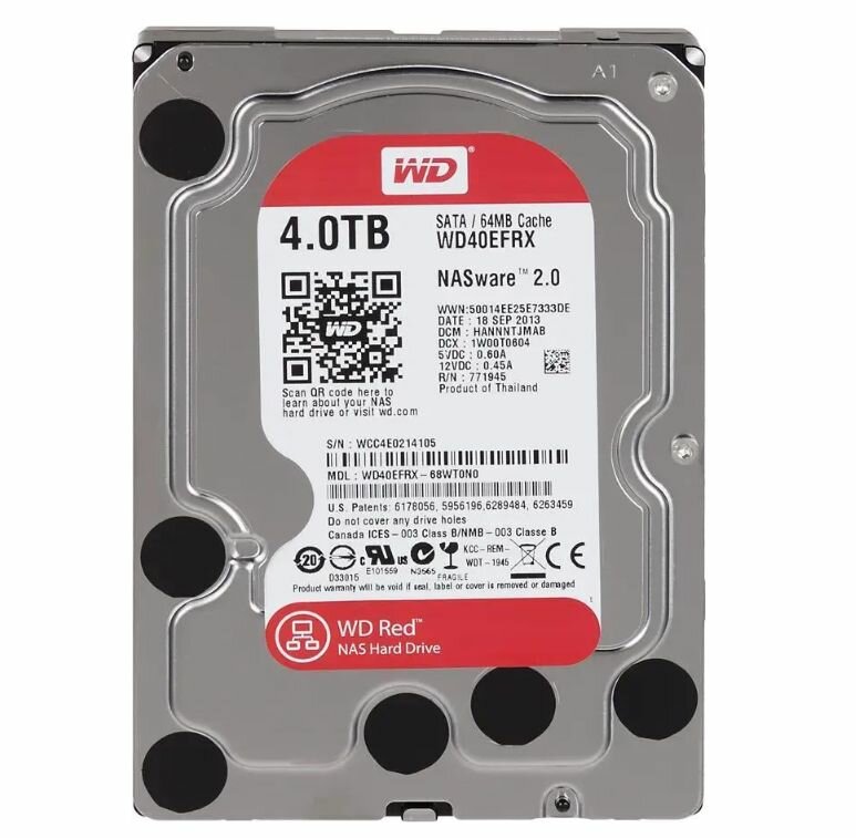 3.5" 4 ТБ Жесткий диск WD Red WD40EFRX (WD40EFRX) - SATA3 6.0 Гбит/с, 5400 об/мин, кэш памяти - 64 МБ