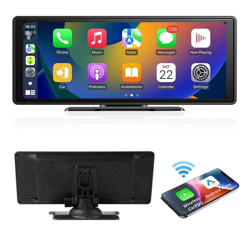 Универсальный 10,26 "Портативный автомобильный экран Carplay Беспроводной экран Carplay Беспроводная автомобильная стереосистема Carplay Android Auto Автомобильный сенсорный экран, T333 No Front Camera