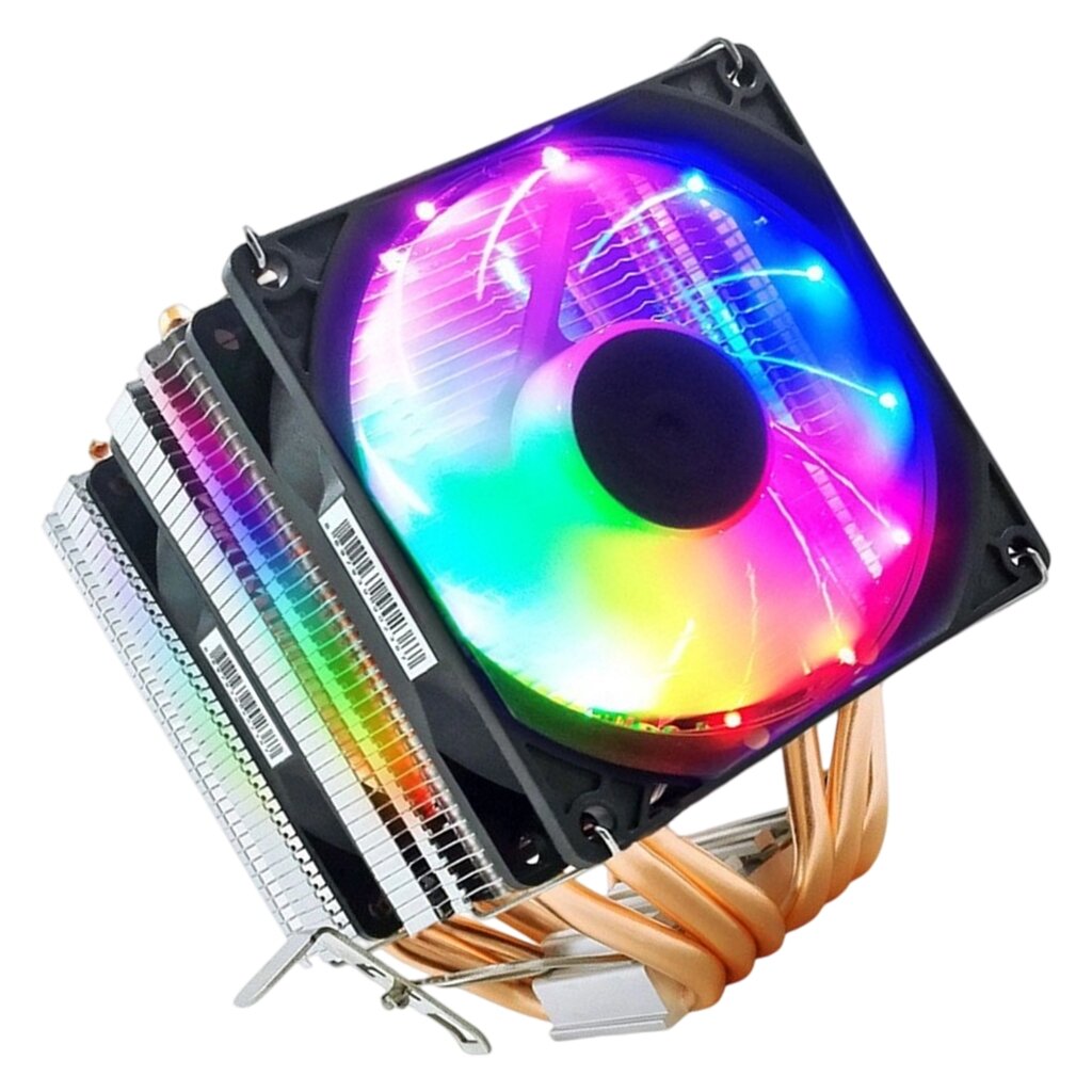 1 комплект двойной башни из чистой меди, 6 тепловых трубок, ШИМ-регулирование температуры, регулировка скорости, цветной радиатор процессора с воздушным охлаждением