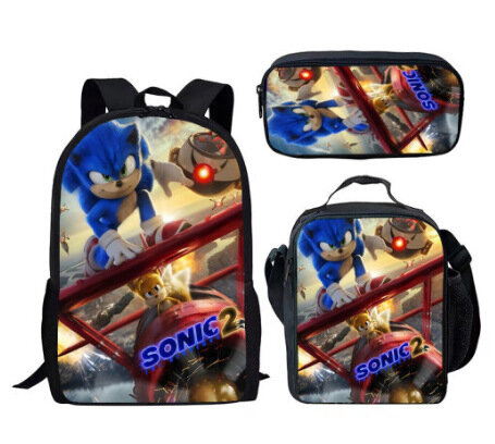 Amazon, хит продаж, рюкзак Sonic, сумка для начальной школы, сумка для обеда, сумка-карандаш, комплект из трех предметов, оптовая продажа