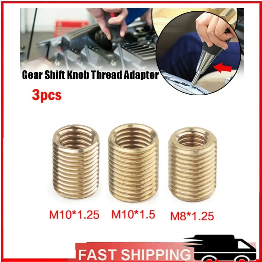 3 шт, адаптер с резьбой головки ручки переключения передач, гайки из сплава, комплект вставок, размер: M10x1,5/M10x1,25/M8x1,25, применимый к ручке переключения передач M12x1,25