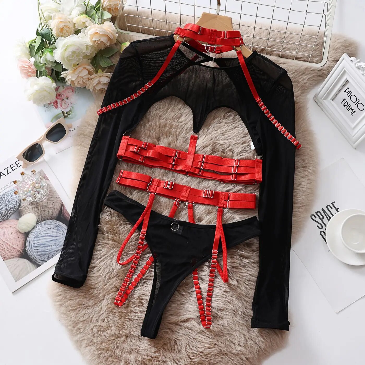 Женский сексуальный экзотический комплект, прозрачный бандажный комплект нижнего белья, прозрачное нижнее белье, Экзотическая одежда XL, 2