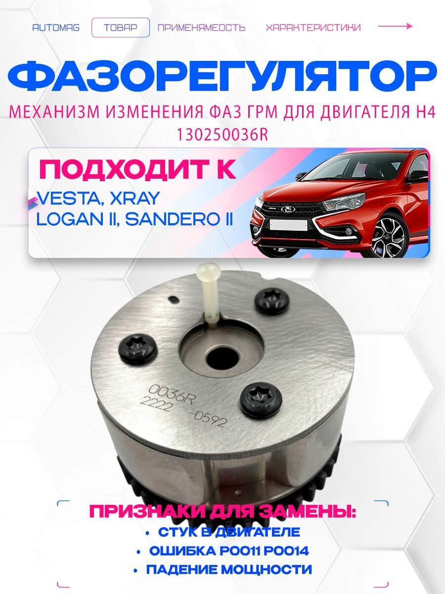 Фазорегулятор механизм изменения фаз ГРМ ДВС H4 (130250036R )Lada Vesta, Xray, Renault Logan2, Sandero 2, Kaptur, Duster.