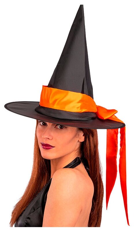 Шляпа ведьмы с оранжевым бантом (Цв: Черный-Оранжевый )
