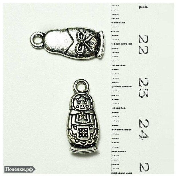 Фурнитура для бижутерии Подвеска Матрёшка 0009827 серебряный цвет 18x8 мм, цена за 10 шт.