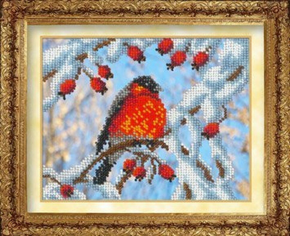 Набор для вышивания Русская искусница #411 Маленький снегирь, Вышивка бисером, 16.4 x 13.1 см