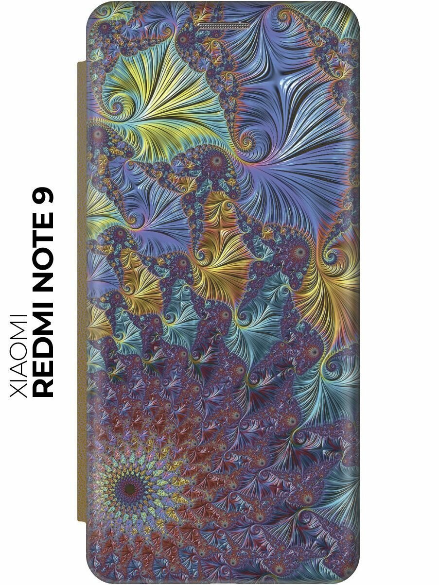 Чехол-книжка Цветной калейдоскоп на Xiaomi Redmi Note 9 / Сяоми Редми Ноут 9 золотой